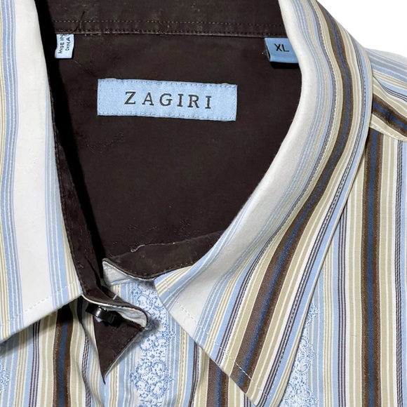 Zagiri | Shirts | Zagari Blue And Brown Striped Shirt Xl | Poshmark